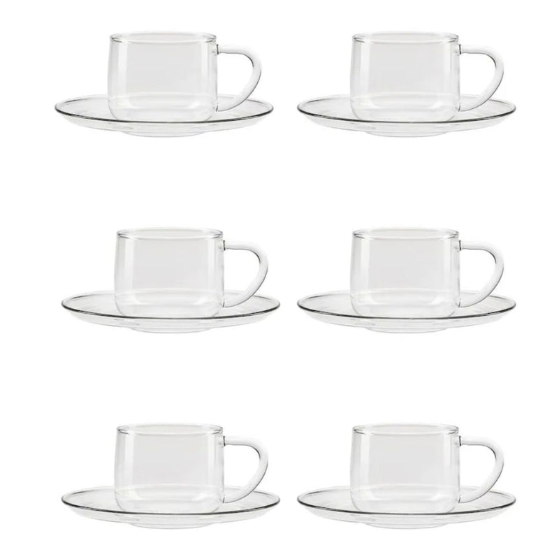 Borosil Piccolo Cup and Saucer Set | Transparent | Set of 12 Pcs