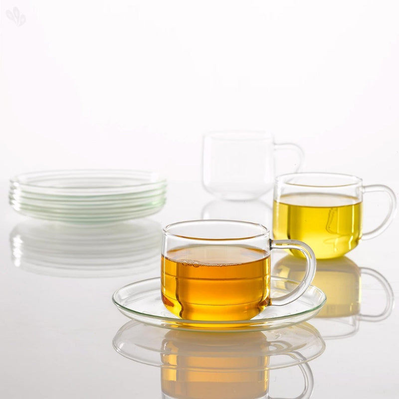 Borosil Piccolo Cup and Saucer Set | Transparent | Set of 12 Pcs