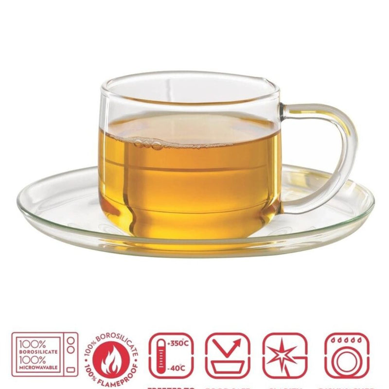 Borosil Piccolo Cup and Saucer Set | Transparent | Set of 12 Pcs