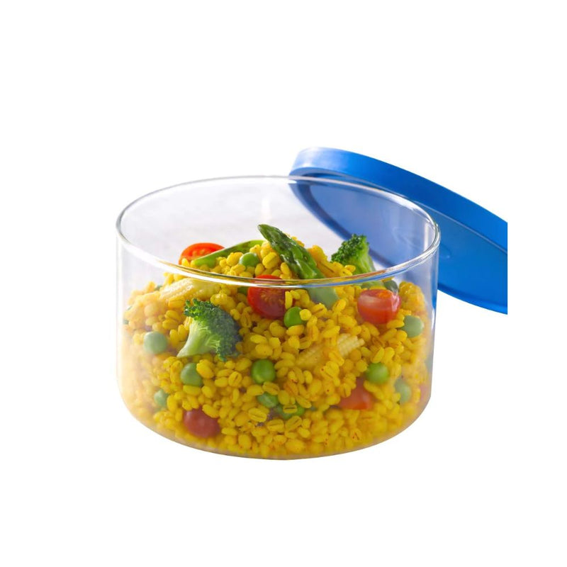 Borosil Cook & Store Glass Storage Container | Transparent & Blue | 1