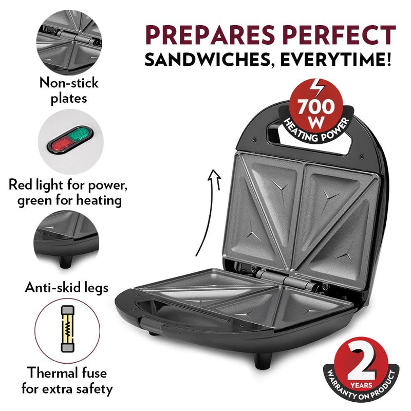 Borosil Neo 700 Watts 2 Slice Toast Sandwich Maker | Black