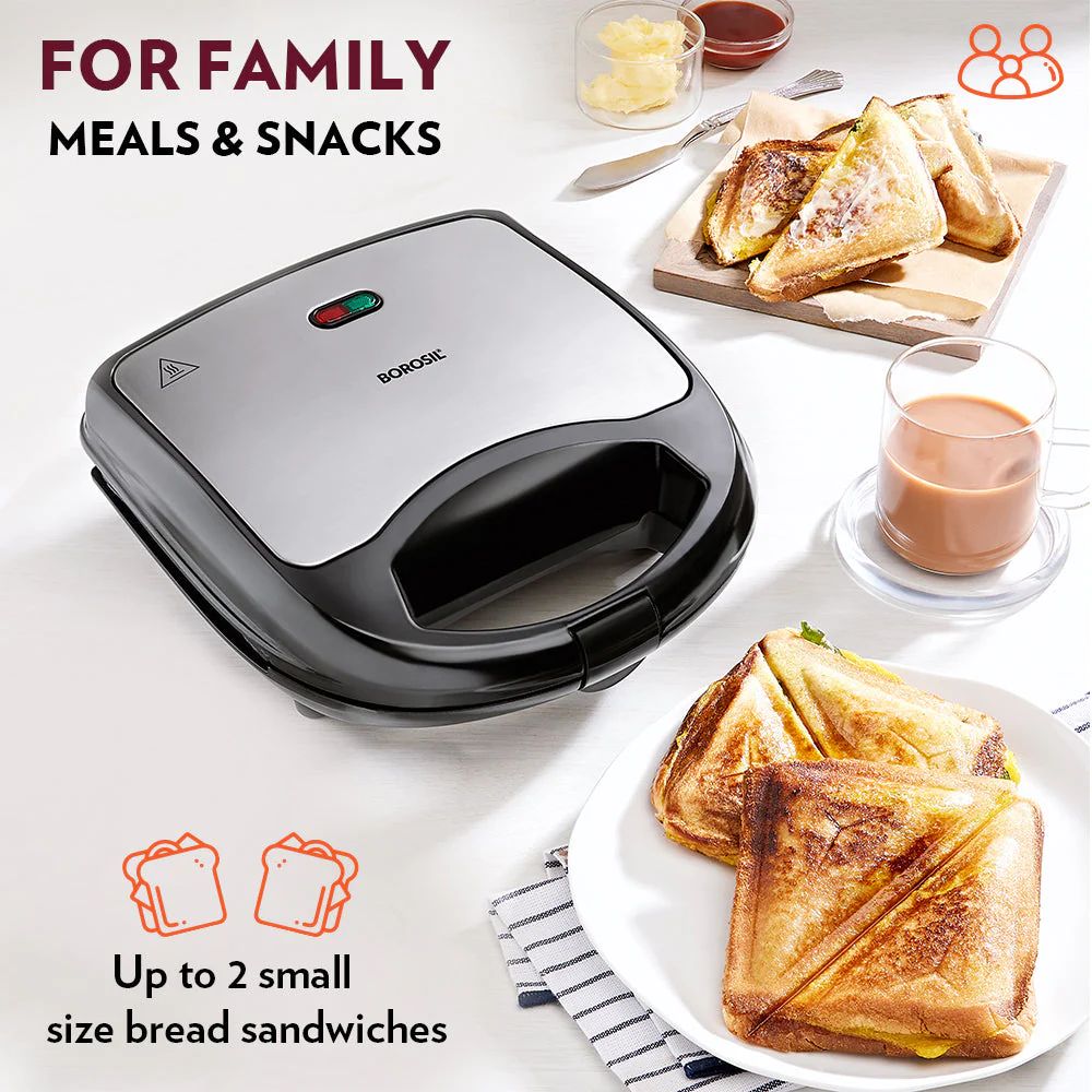 Borosil Neo 700 Watts 2 Slice Toast Sandwich Maker | Black