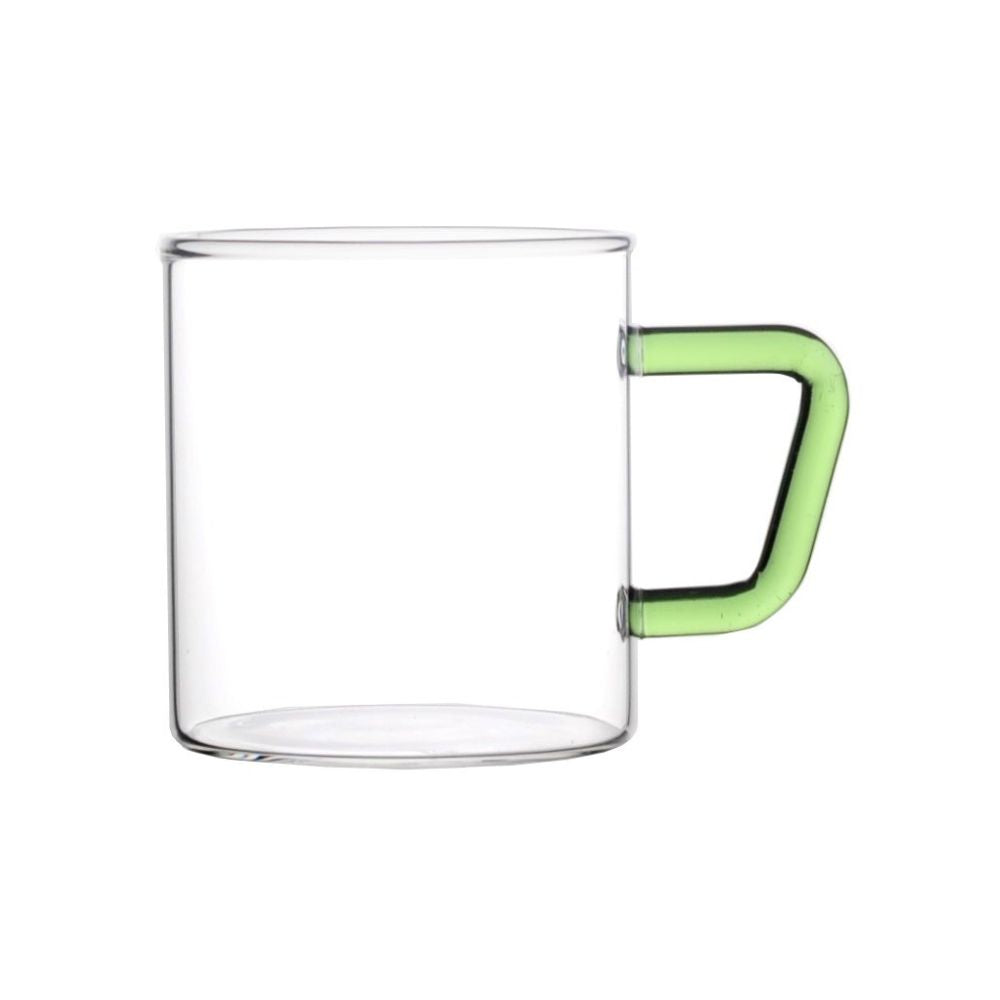 Borosil Vision Classic 190 ML Mug with Green Handle | Transparent | Se
