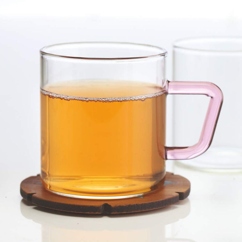 Borosil Vision Classic 190 ML Mug with Pink Handle | Transparent | Set