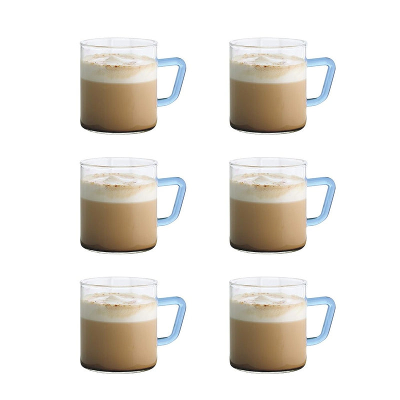 Borosil Vision Classic 190 ML Mug with Blue Handle | Transparent | Set