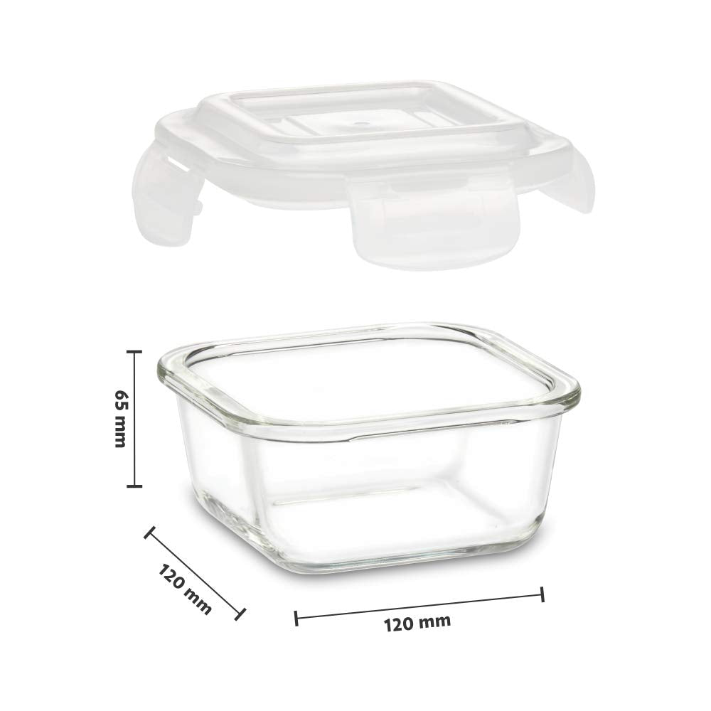 Borosil Klip n Store 320 ML Square Glass Container | Transparent | Set