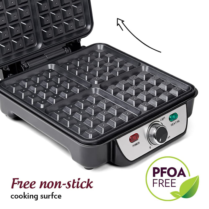 Borosil Jumbo 1100 Watts 4 Slice Waffle Maker | Grey & Black