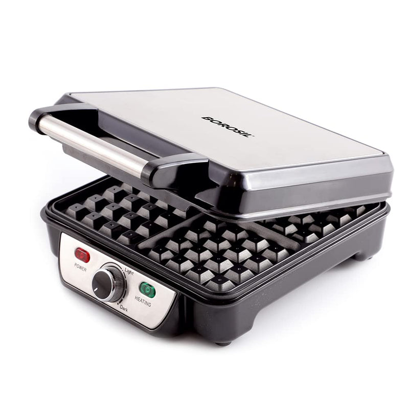 Borosil Jumbo 1100 Watts 4 Slice Waffle Maker | Grey & Black