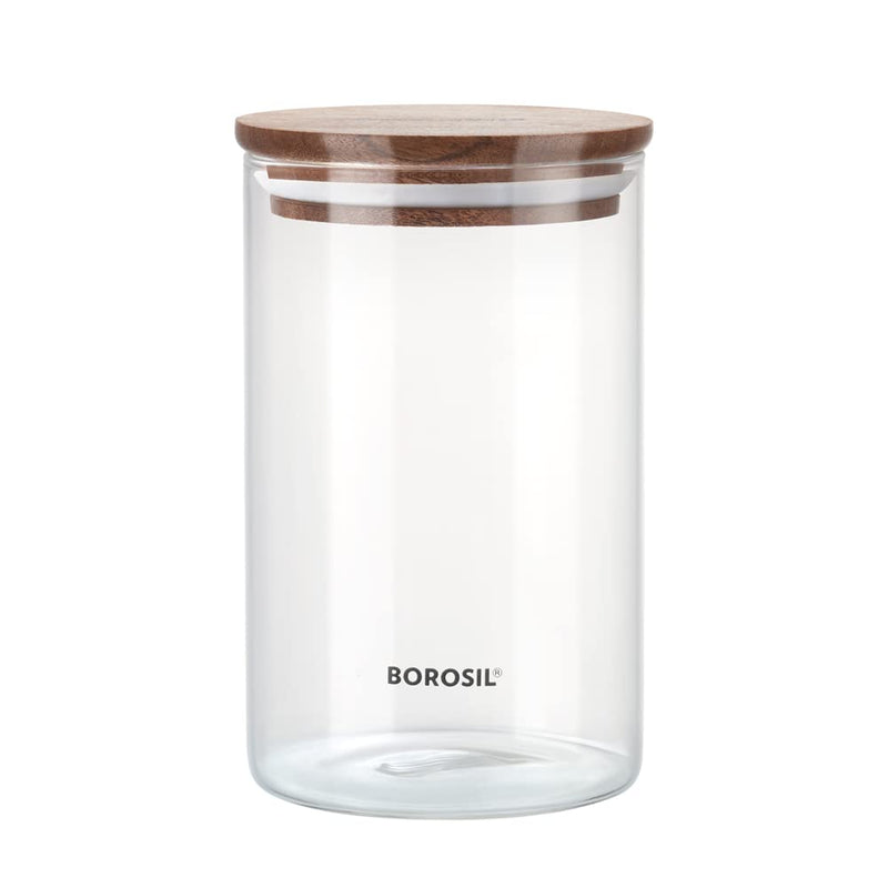 Borosil Classic Jar with Wooden Lid | Transparent | 1 Pc