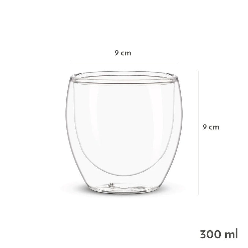 Borosil Bella 300 ML Double Wall Glass Tumbler | Transparent | Set of