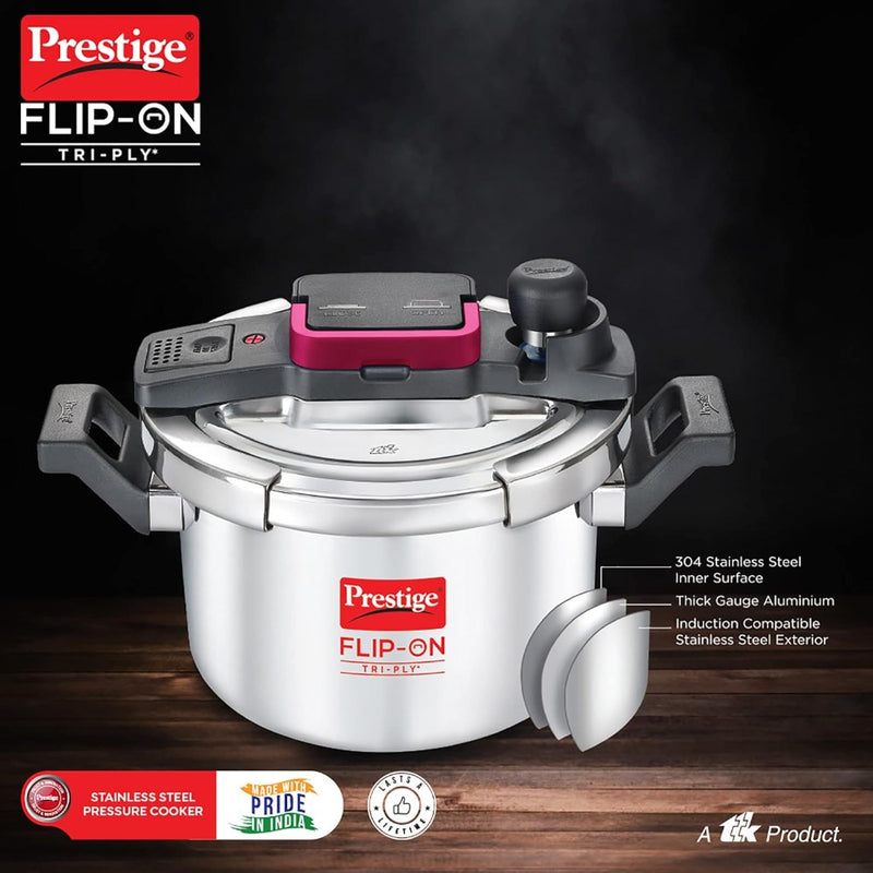 Prestige FLIP-ON Tri-Ply Stainless Steel 18 CM 3 Litre Pressure Cooker