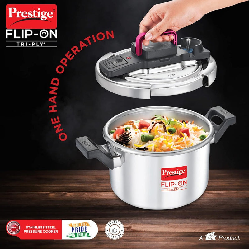 Prestige FLIP-ON Tri-Ply Stainless Steel 18 CM 3 Litre Pressure Cooker