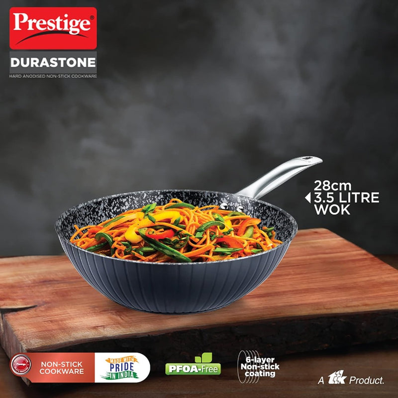 Prestige Durastone 28 CM Hard Anodised 6 Layer Non-Stick Kadhai | Indu