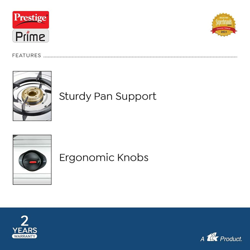 Prestige Prime 2 Burner Stainless Steel Gas Stove | Silver