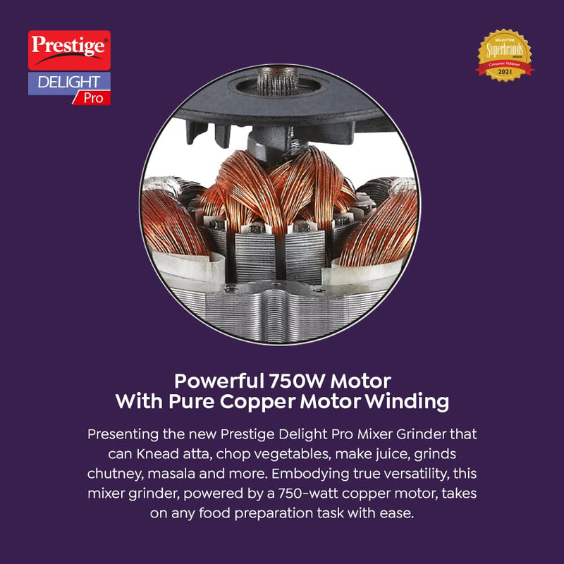 Prestige Delight Pro 750 Watt Mixer Grinder with 6 Jars | Purple