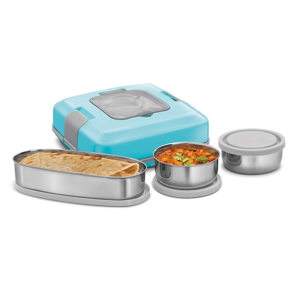 Milton Euroline Flatron Electric Stainless Steel Tiffin Box with 3 Con ...