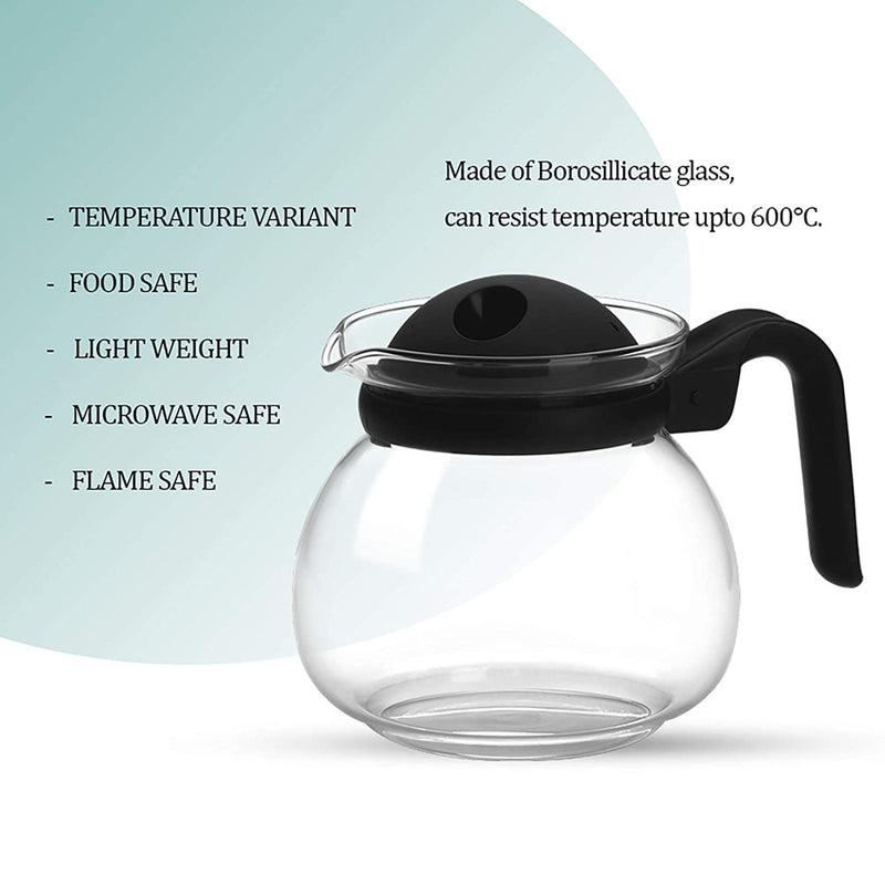 Treo Borosilicate Round 1000 ML Glass Carafe | Transparent & Black
