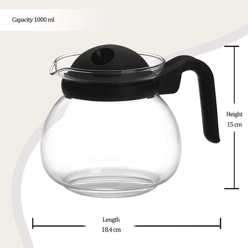 Treo Borosilicate Round 1000 ML Glass Carafe | Transparent & Black