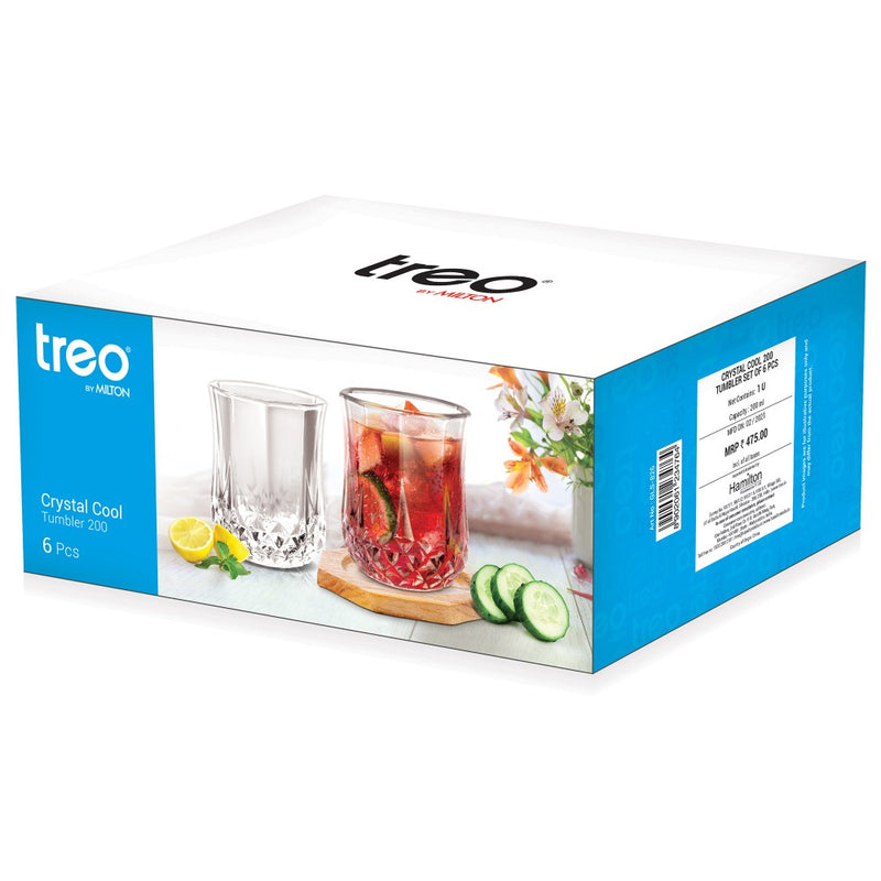 Treo Crystal Cool 200 ML Tumbler | Transparent | Set of 6 Pcs