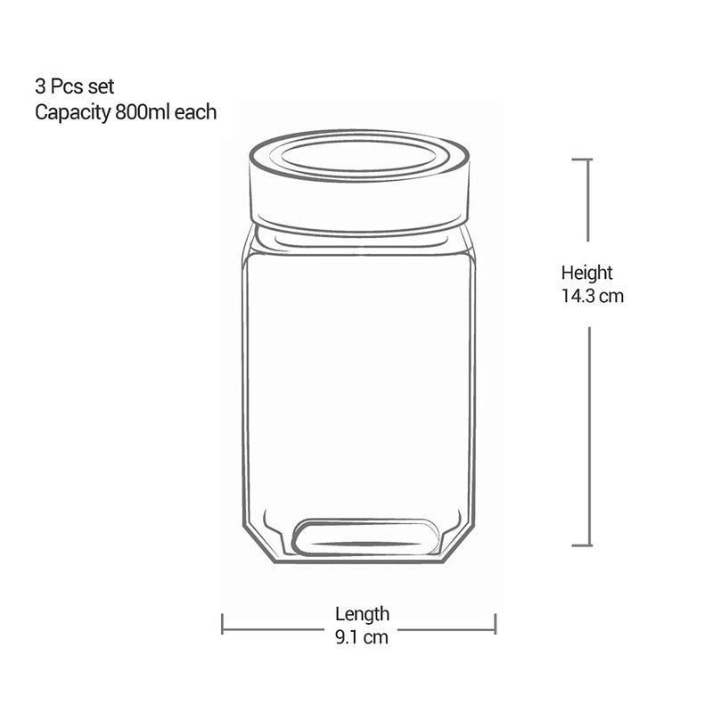 Treo Woody Cube Jar 800 ML Storage Glass Jar | Transparent | Set of 3