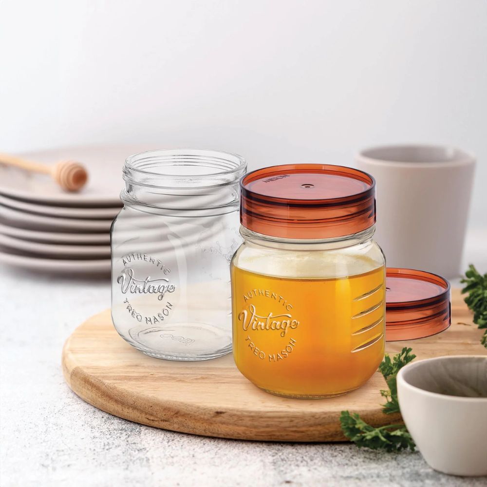 Treo Vintage 500 ML Glass Jar Set | Transparent | Set of 2 Pcs – Rasoi Shop