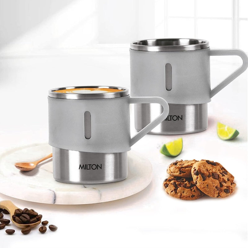Milton Tea Gift Set - Optima 420 Flask + 210 ML Mug | Silver | Set of