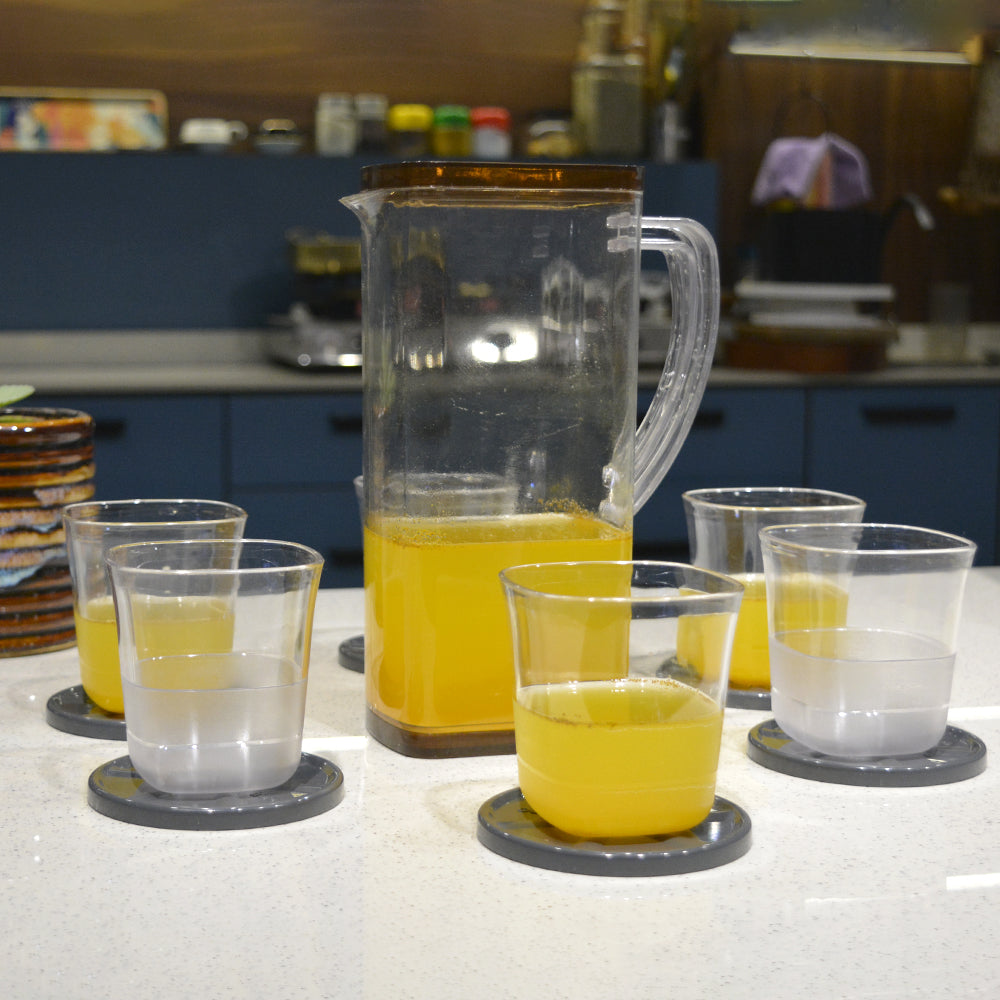 Classy Touch Plastic 7 in 1 Square Jug Tumbler Set | Transparent | Set