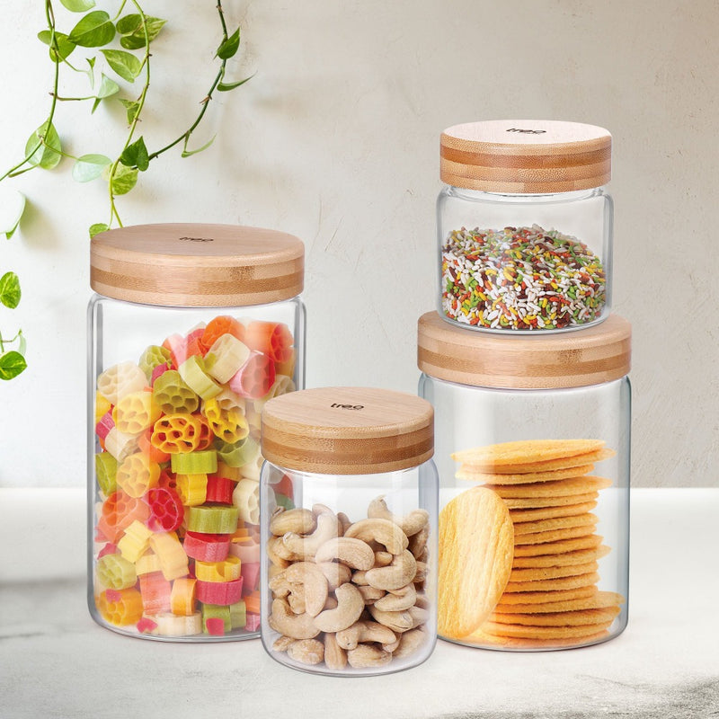 Treo Borosilicate Round Storage Glass Jar with Wooden Lid | Transparen