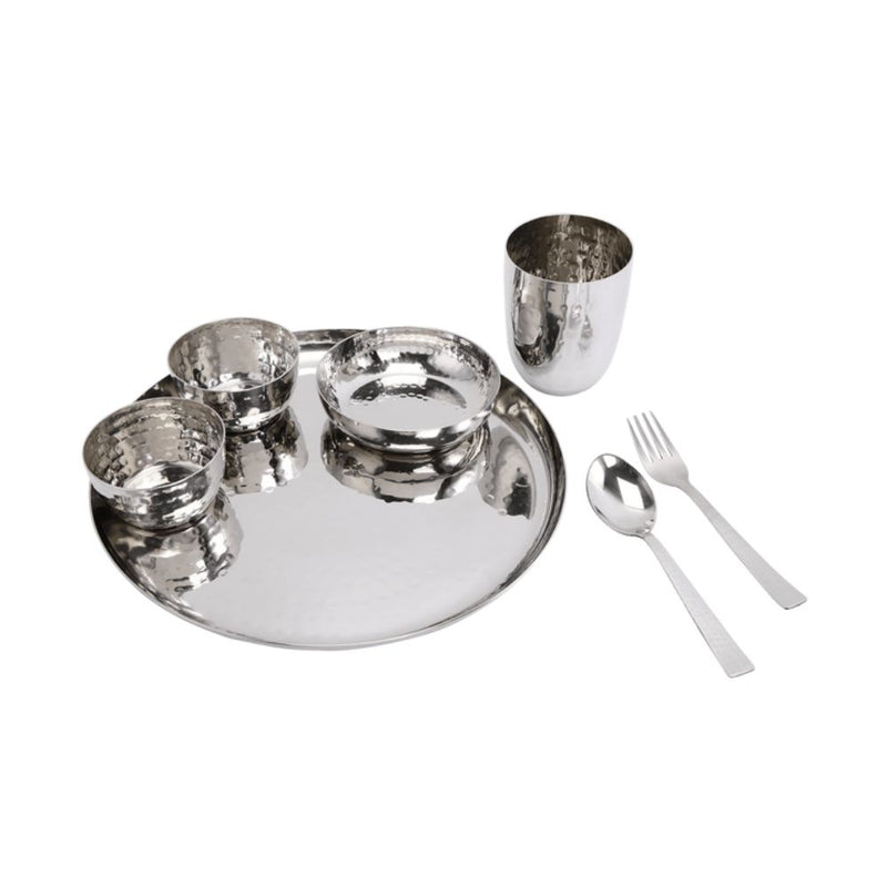 DeStellar Stainless Steel Hammered Solitaire Four Dinner Set - DH1107