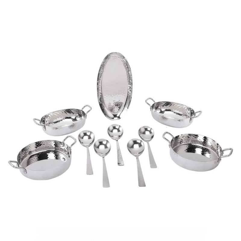 DeStellar Stainless Steel 18G Hammered Solitaire Serving Set | Silver