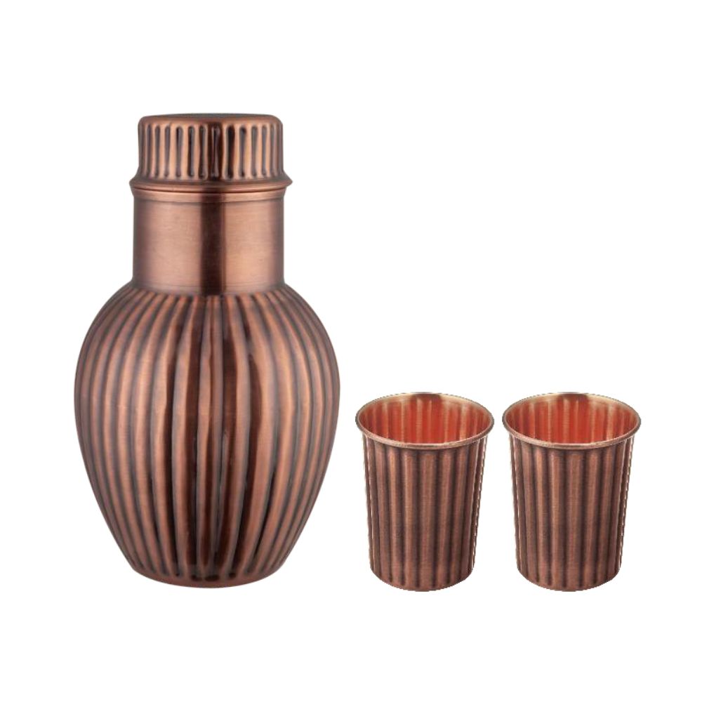 LaCoppera Copper Monarch Liner Rustic Carafe with 2 Glasses - LG8016