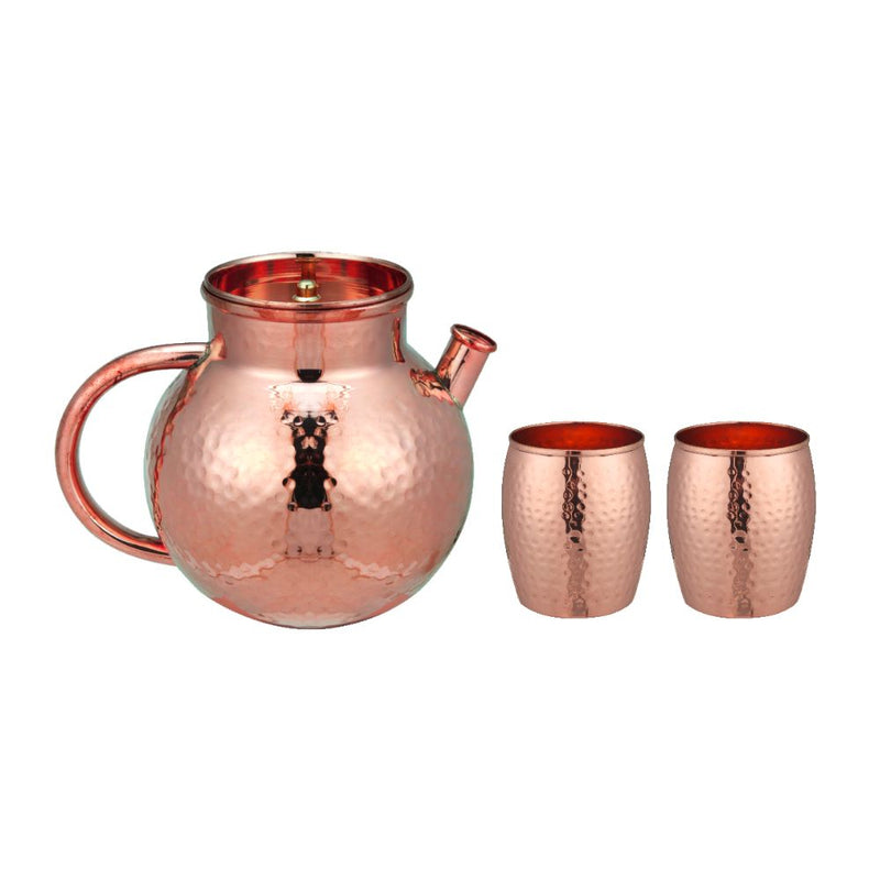 LaCoppera Copper Hammered Marina Jug Set with 2 Glasses - LG8022 | Cop