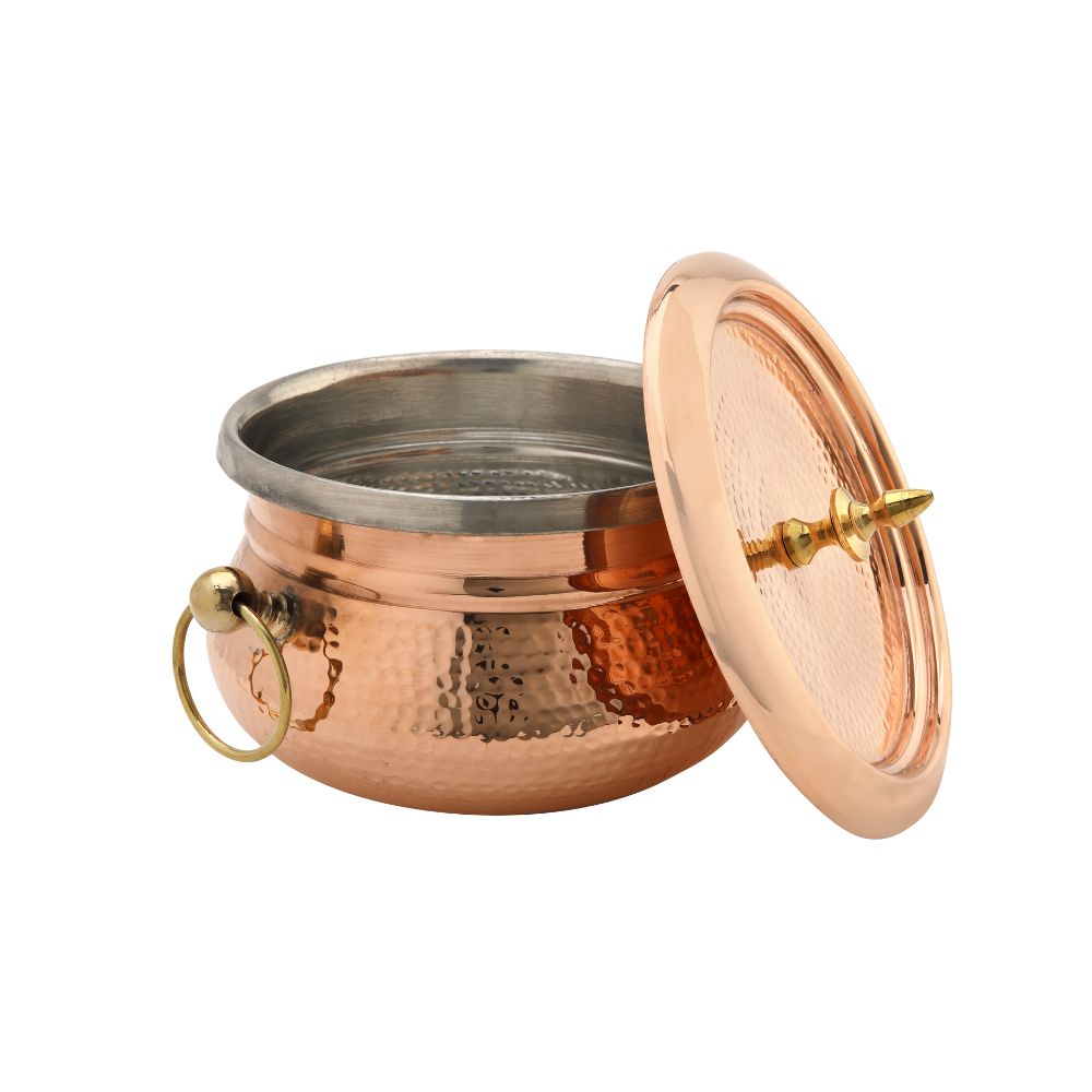 LaCoppera Copper Mughlai 2000 ML Handi with Lid | Traditional Cooking ...