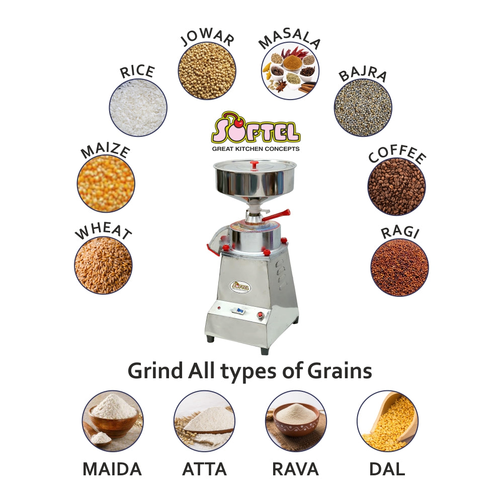 Softel 1 HP Square Model Domestic Stone Flour Mill Atta Chakki 10-15 Kg/hr