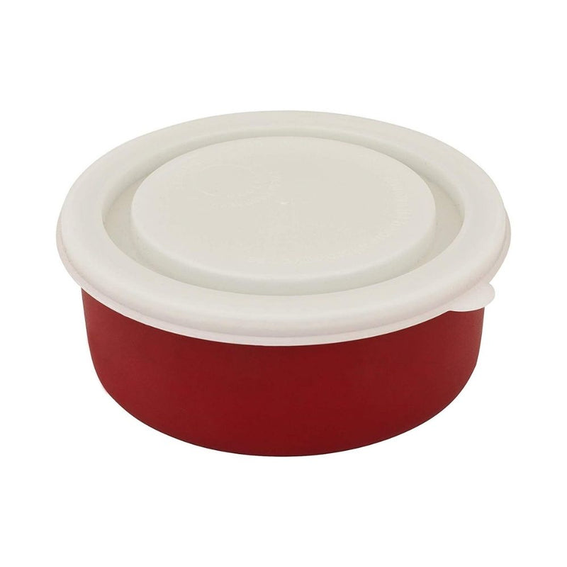 RasoiShop Stainless Steel Round Dabba with Plastic Lid | Microwave Saf