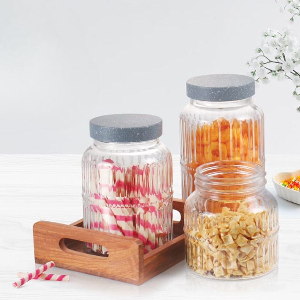 Treo Granito Jars with Steel Lid in Granite Finish | Transparent | 1 P