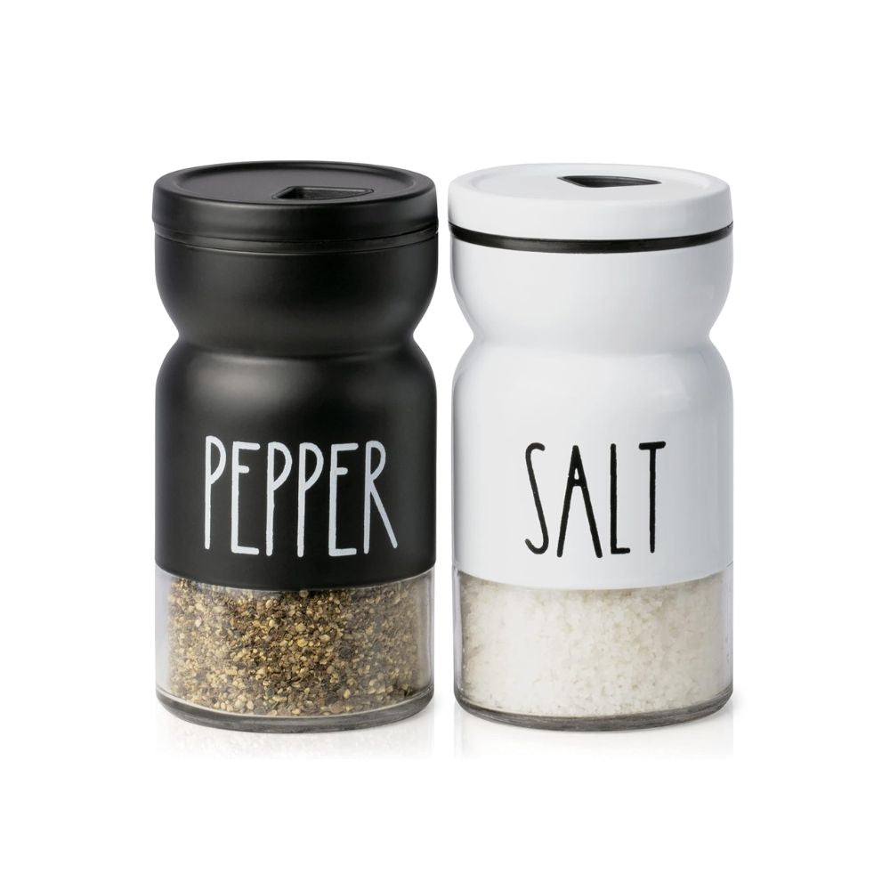 Treo Zesty Salt N Pepper Jar Set with Stand | Black & White