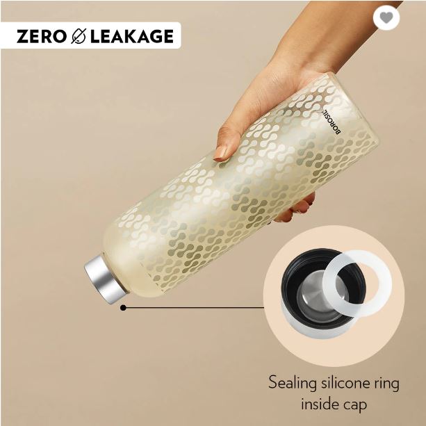 Borosil Artisan Series 550 ML Vista Glass Bottle with Silver Lid | 1 P