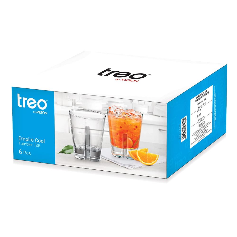 Treo Empire Cool 186 ML Juice Tumbler | Transparent | Set Of 6 Pcs