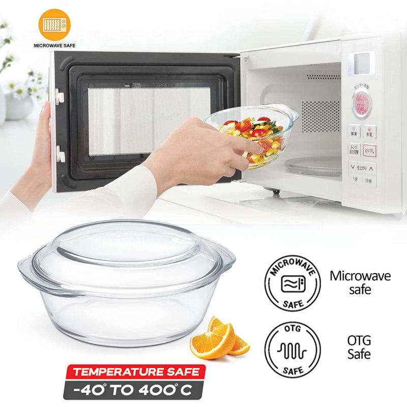 Treo Ovensafe Round Borosilicate Glass Casserole | Transparent | 1 Pc