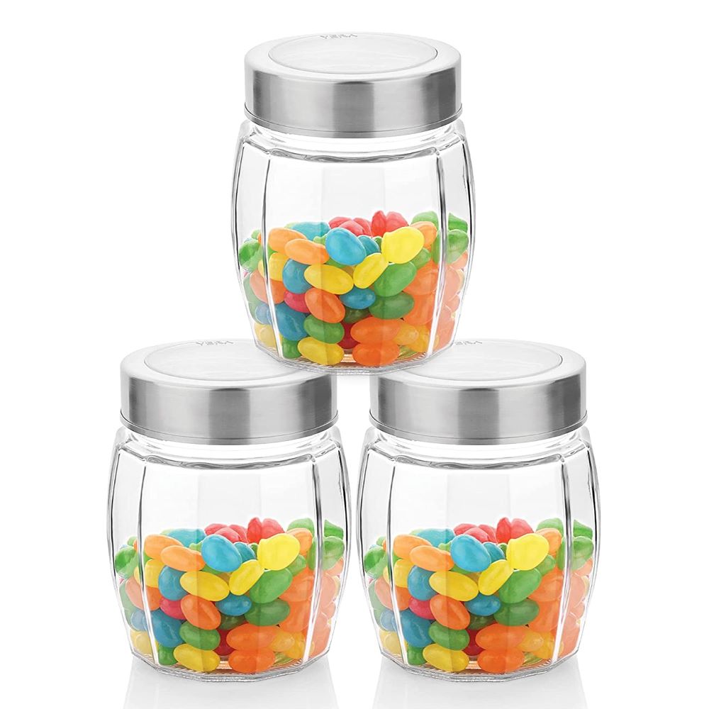 Yera X-Series KBM 350 ML Glass Storage Jar with Steel Lid | Transparen
