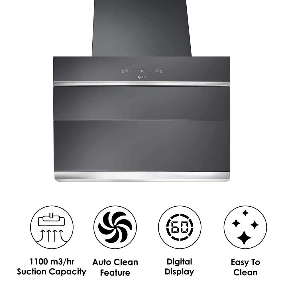 Prestige 90 cm 1100 m³/HR Auto-Clean Angular Kitchen Chimney (Black)