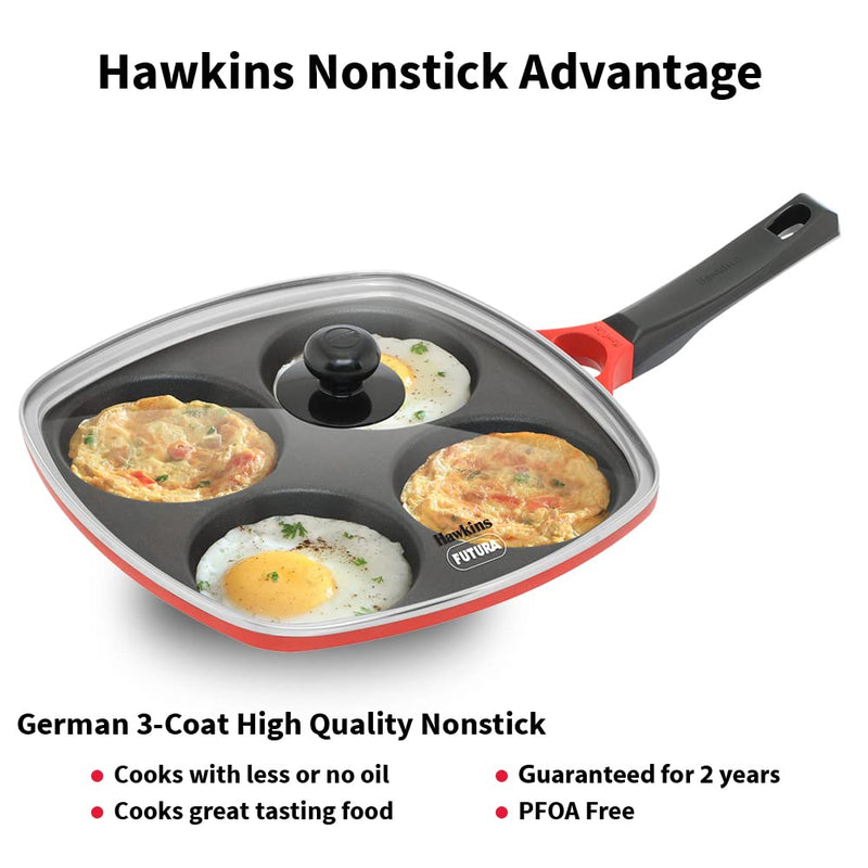 Hawkins 30 cm Die-Cast Multi Snack Pan with Glass Lid | Red & Black