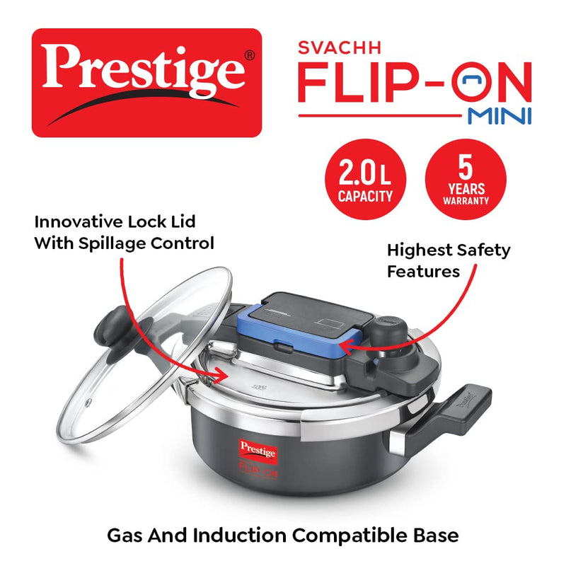 Prestige Svachh FLIP-ON Mini Hard Anodised Pressure Cooker with Glass