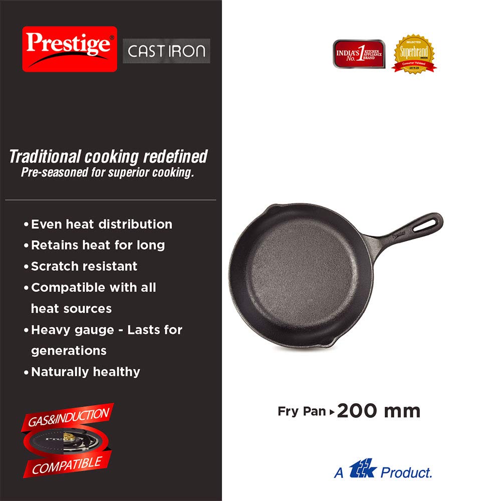 Prestige Pre Seasoned Cast Iron Fry Pan | Black