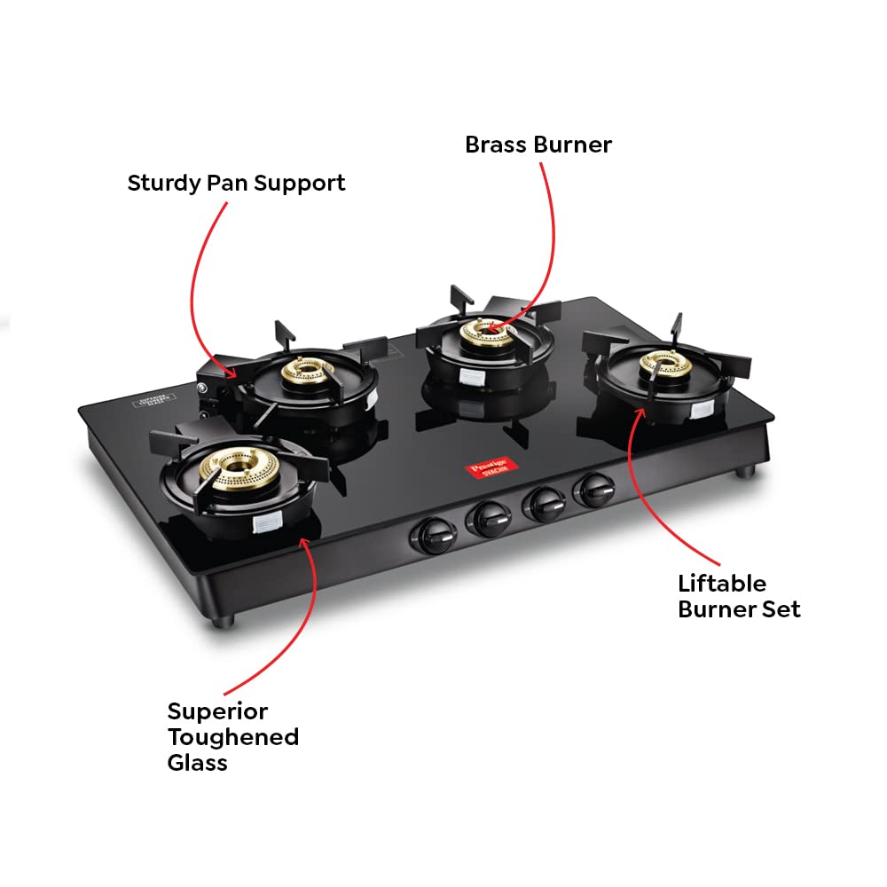 Prestige Svachh Neo Toughened Glass Top Gas Stove with 4 Liftable Burn