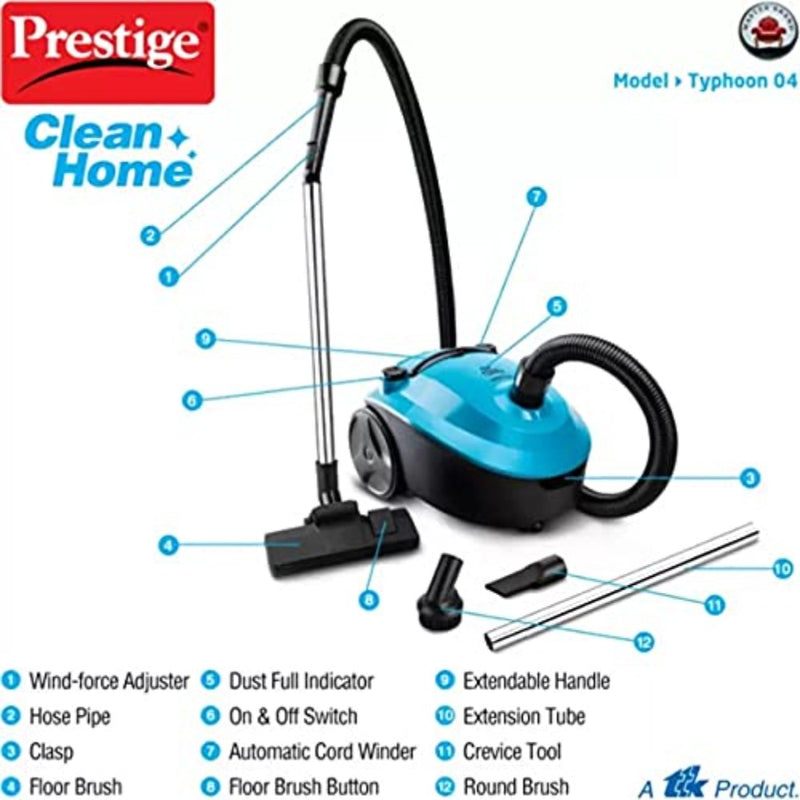 Prestige Clean home Typhoon 04 Vacuum Cleaner, 1600 Watts | Blue & Bla