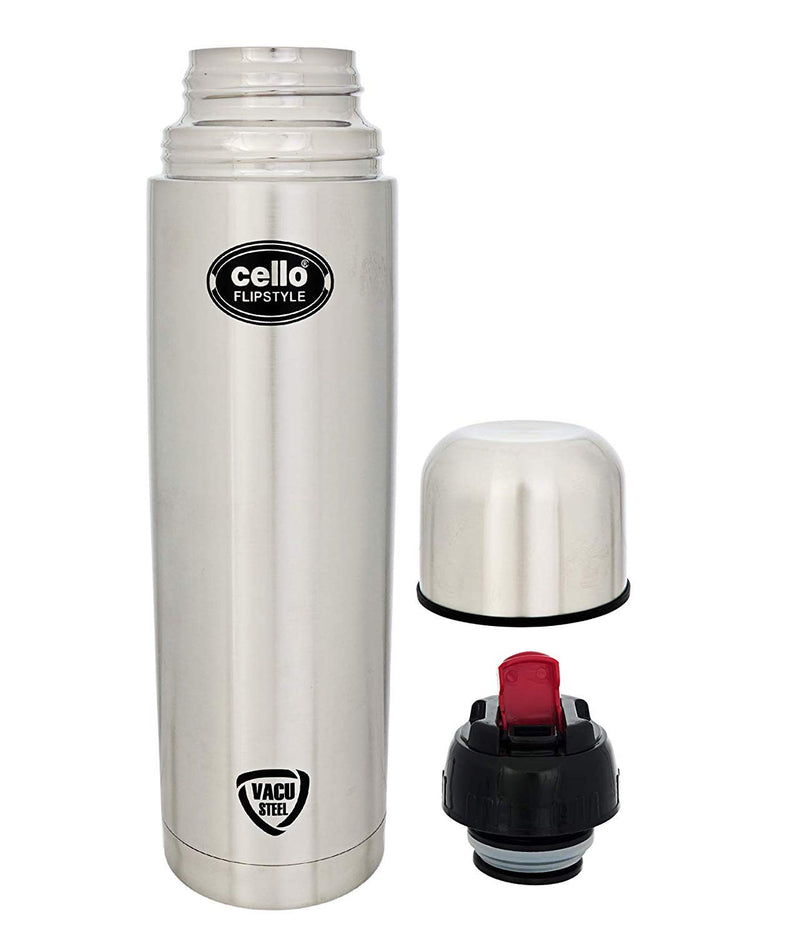 Cello Flip Style Stainless Steel Bottle with Thermal Jacket, Silver