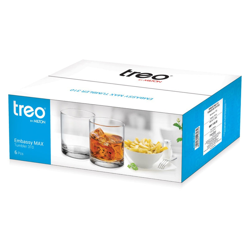 Treo Embassy Max 310 ML Tumbler | Transparent | Set of 6 Pcs