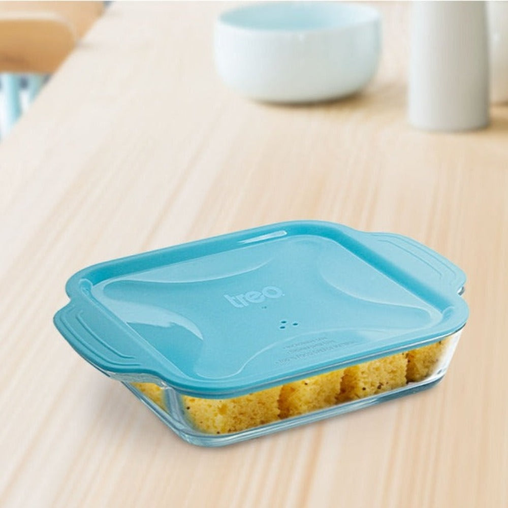 Treo Borosilicate 650 ML Square Dish with Microwavable Lid | Transpare ...